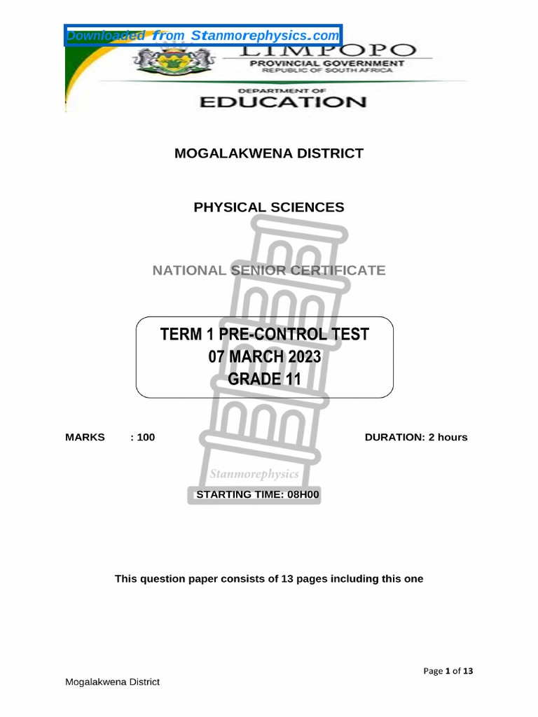 Limpopo Physical Sciences Grade 11 March 2023 QP and Memo | PDF