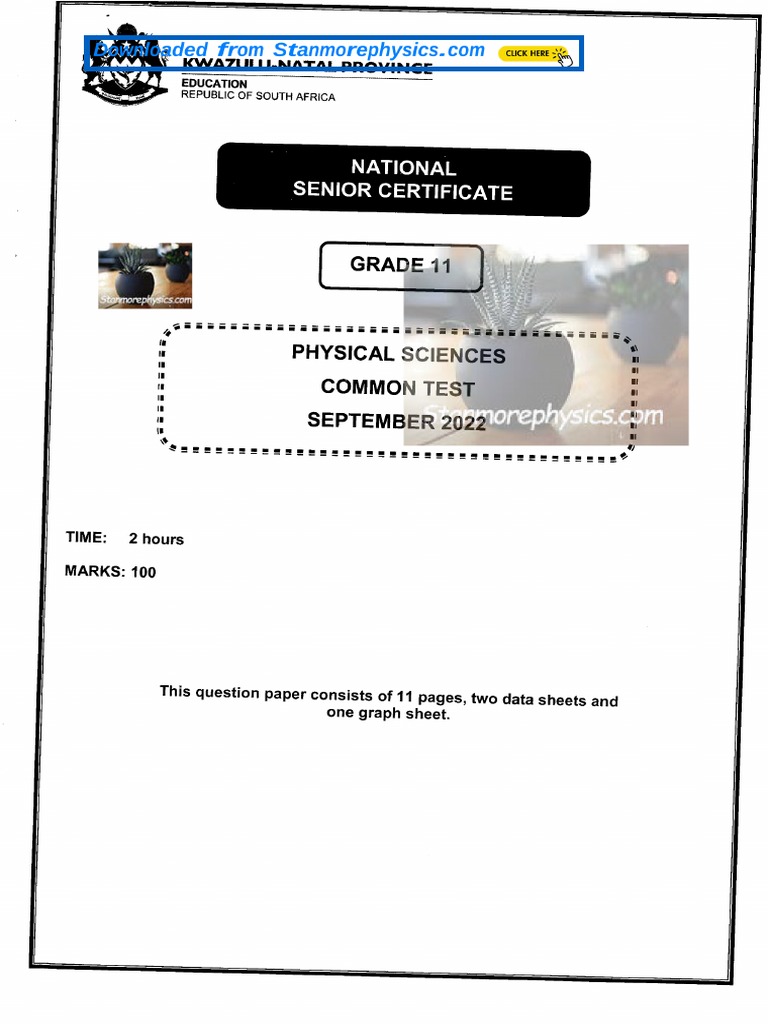 Physical Science Grade 11 SEPT 2022 QP and Memo | PDF
