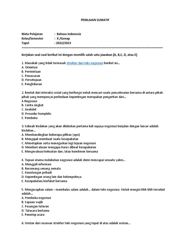 Soal Penilaian Sumatif SMT 2 | PDF