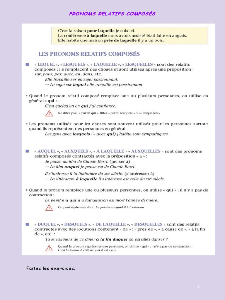Pronoms Relatifs Composés | PDF