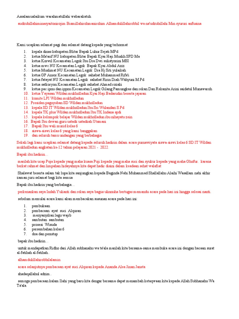 Acara Purnawiyata SDIT Wildan | PDF