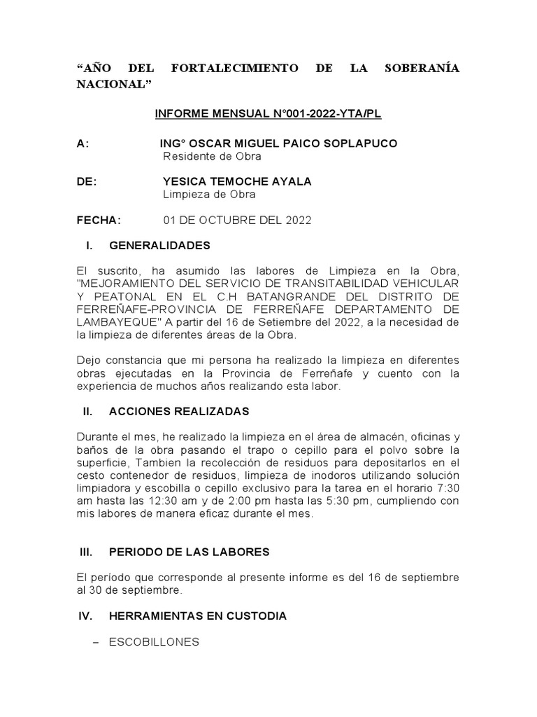 Informe de Limpieza | PDF