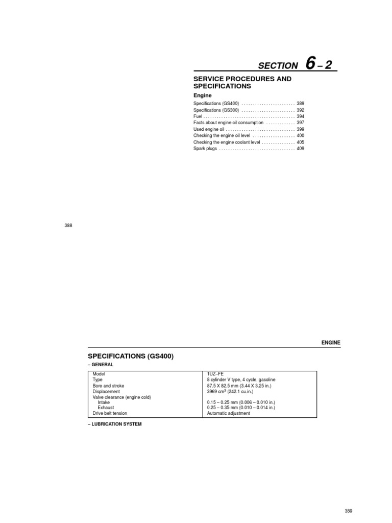 Lexus GS400 and GS300 Engine Specs | PDF | Internal Combustion Engine ...