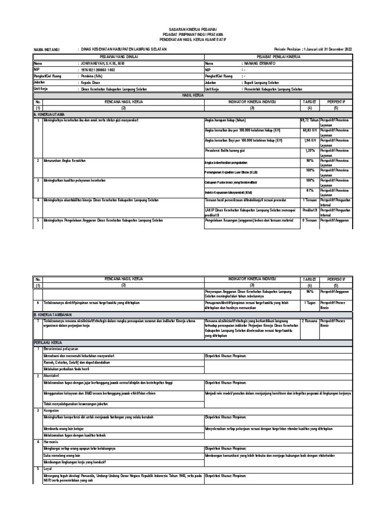 SKP Dinas Kesehatan Lampung Selatan 2022 | PDF