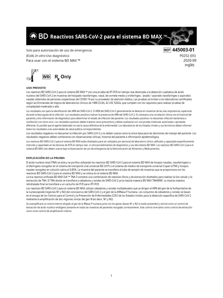 IFU 445003-01 BD SARS-CoV-2 Reagents For BD MAX System - PDF Sept 2020 ...