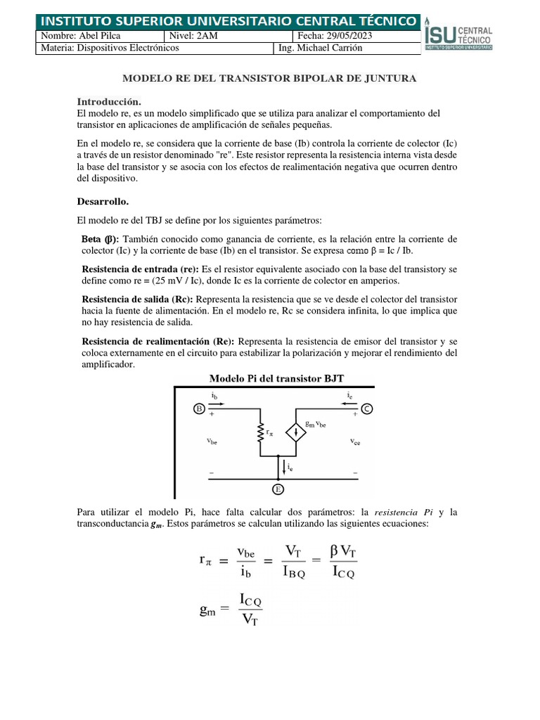 Modelo Re Transistor Bipolar de Juntura | PDF | Transistor | Transistor ...
