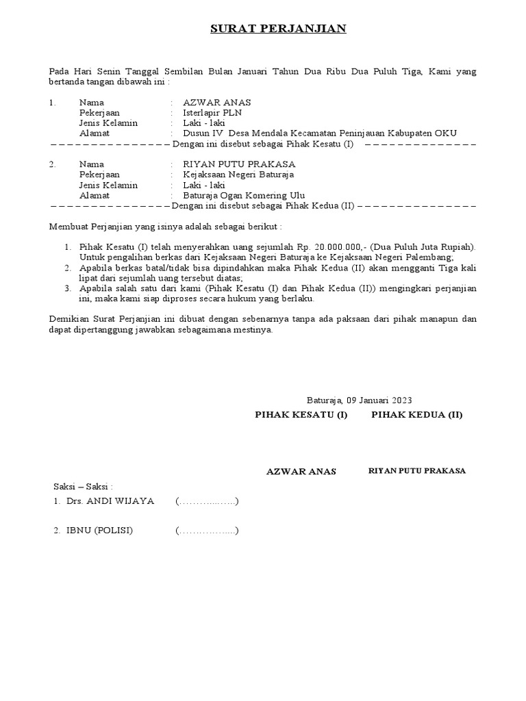 Surat Perjanjian Azwar Anas | PDF