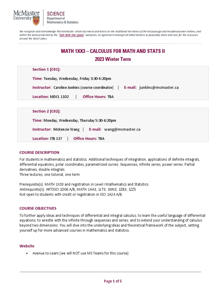 MATH 1XX3 Course Outline - Winter 2023 | PDF | Turnitin | Academic ...