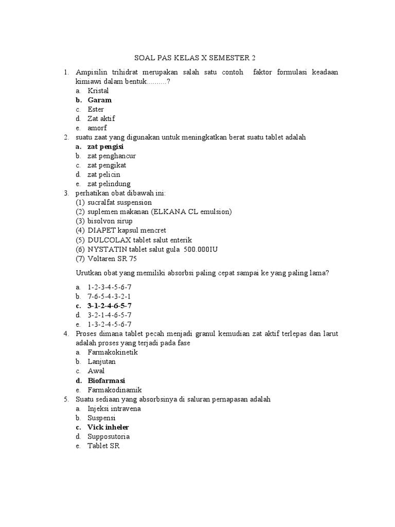 Soal Pas Kelas X Semester 2 | PDF