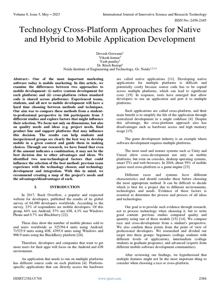 Technology Cross-Platform Approaches For Native and Hybrid To Mobile Application Development | PDF