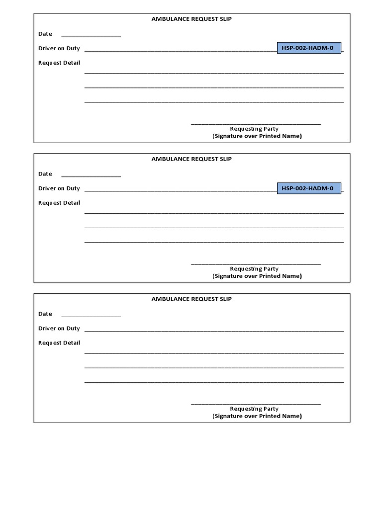 7.1 Ambulance Request Slip | PDF