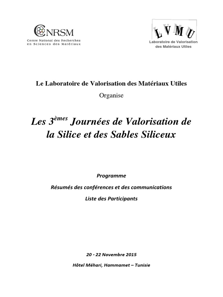 Les 3 Journées de Valorisation de La Silice Et Des Sables Siliceux ...
