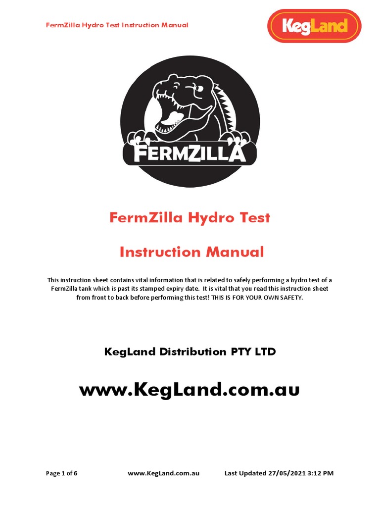 FermZilla Hydro Test Instruction Manual | PDF