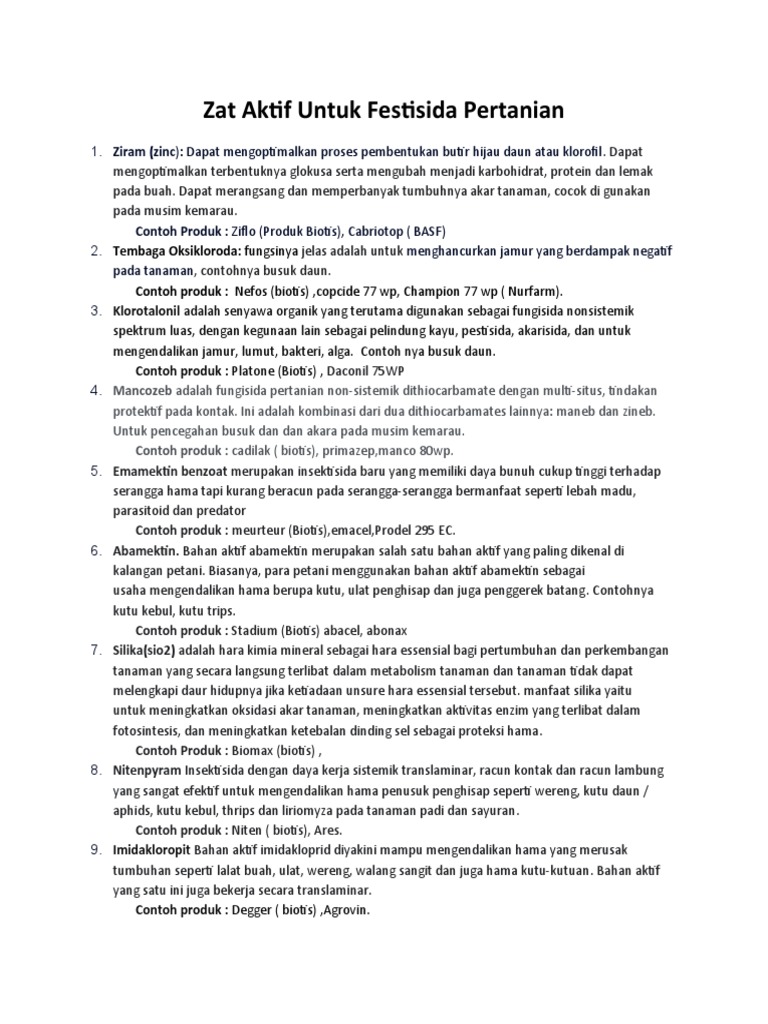Zat Aktif Untuk Festisida Pertanian | PDF