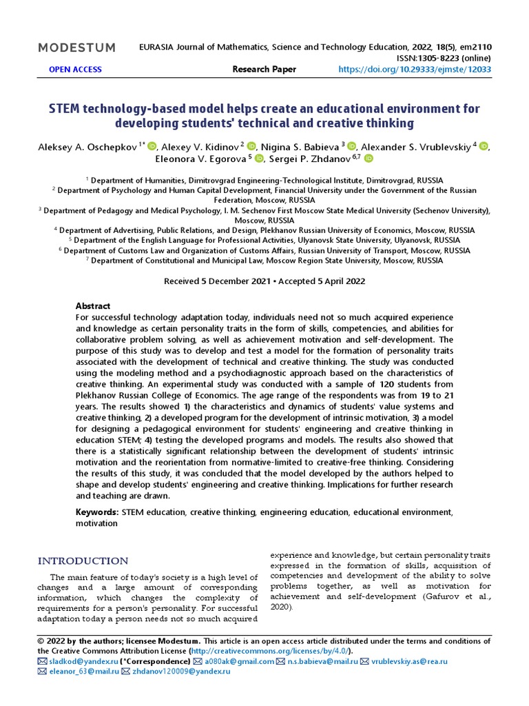 Stem Technology Based Model Helps Create An Educational Environment For ...