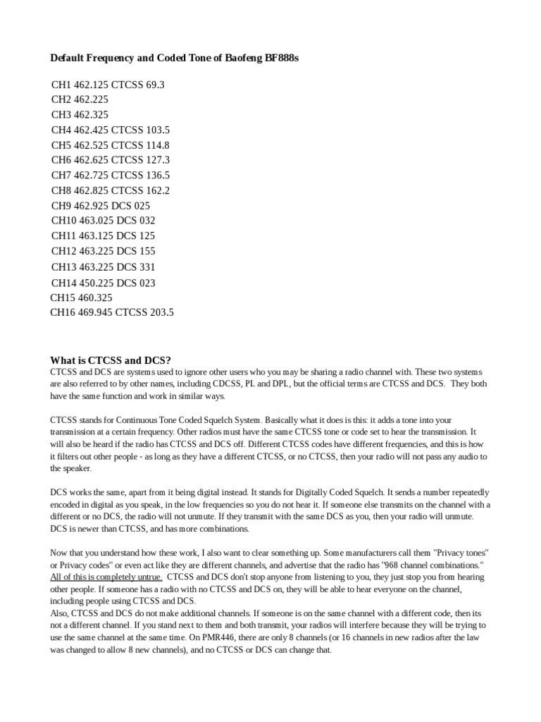 Baofeng BF888s Frequency Guide | PDF | Broadcasting | Electrical ...