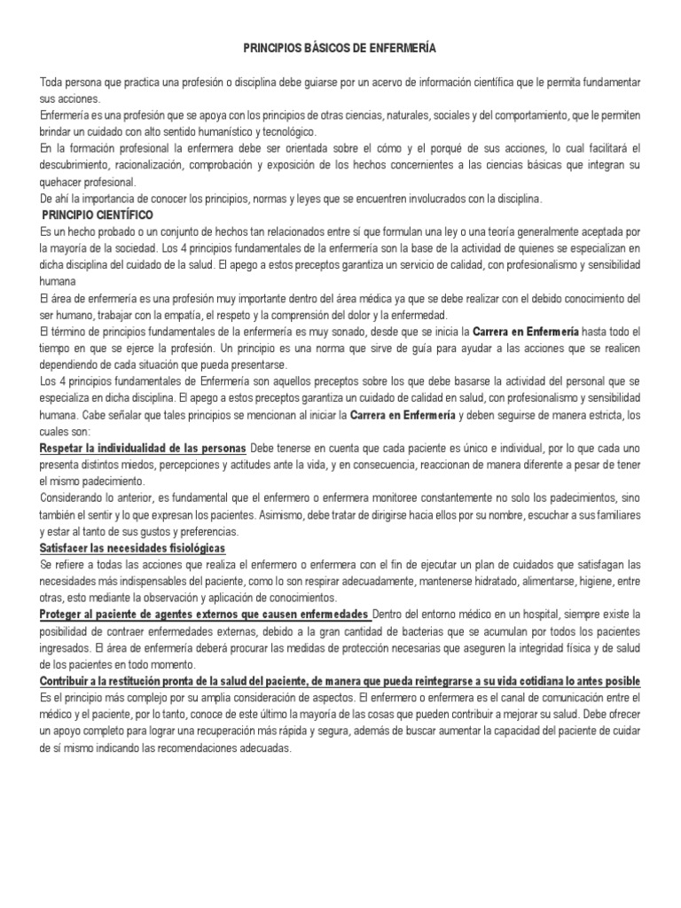 Principios Básicos de Enfermería | PDF