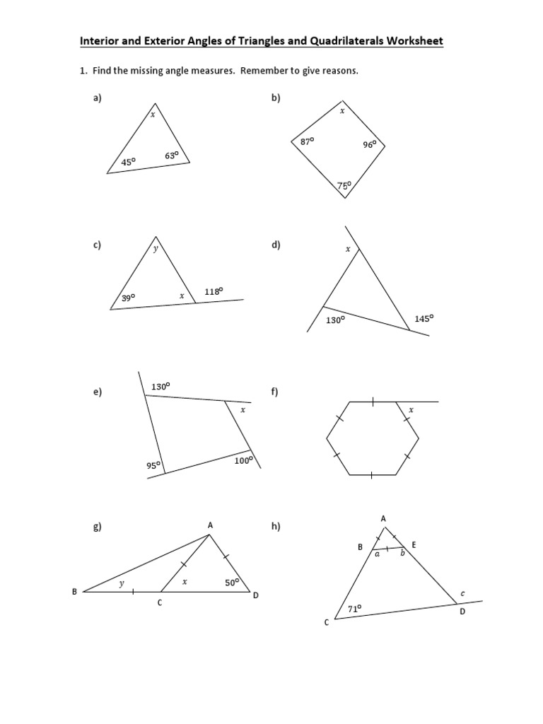Interior and Exterior Angles Worksheet | PDF