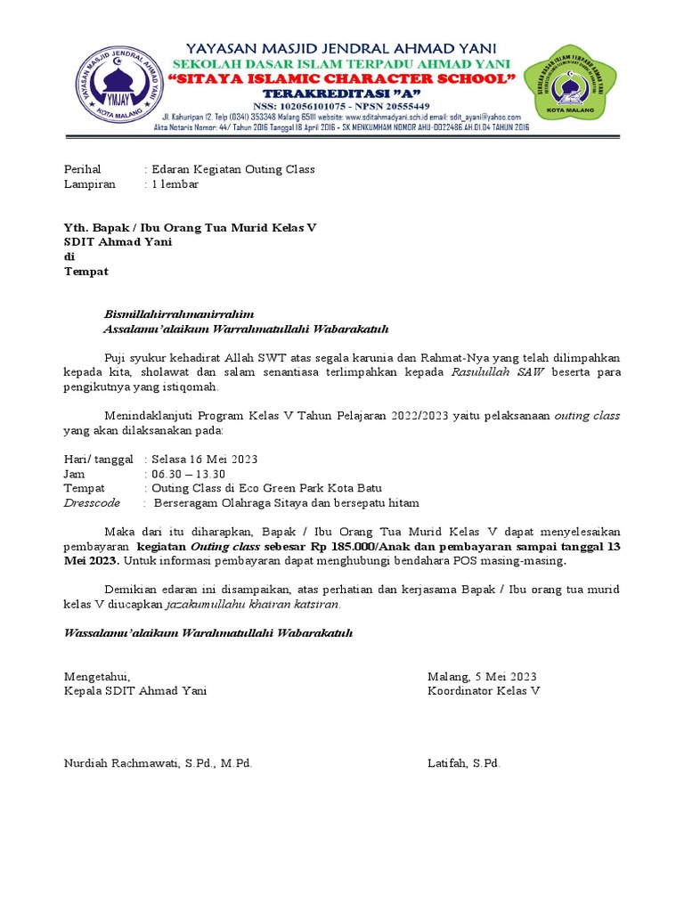 Edaran Outing Class Eco Green Park | PDF