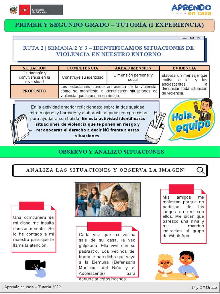 I Experiencia De Aprendizaje Act 2 1 Y 2 Grado Tutoria Pdf