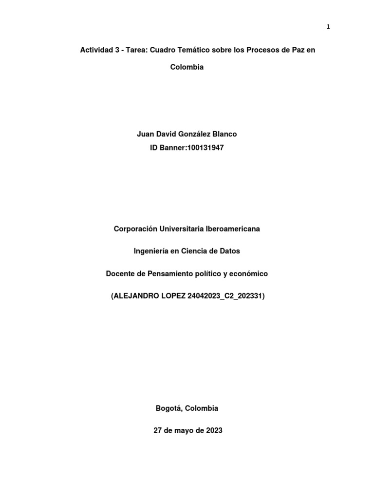 Cuadro Temático: Procesos de Paz en Colombia | PDF | Política de ...
