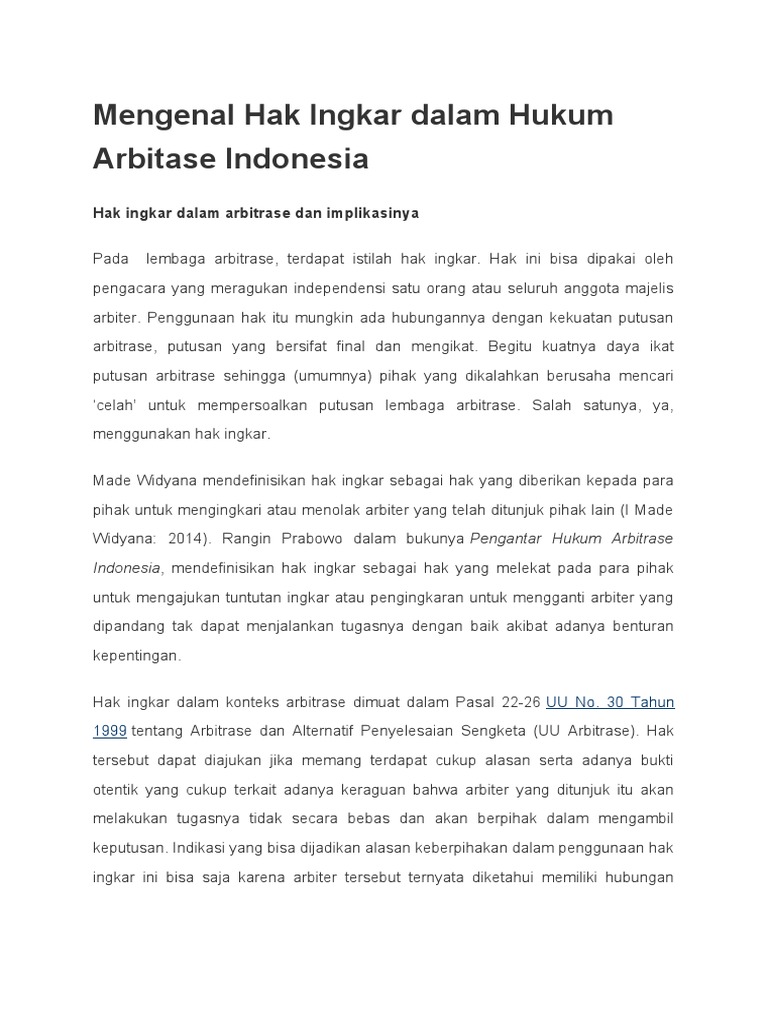 Memahami Hak Ingkar dalam Arbitrase | PDF