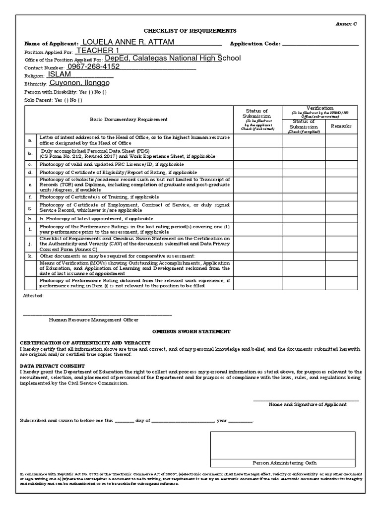 DepEd Annex C Requirements Checklist | PDF | Authentication | Business