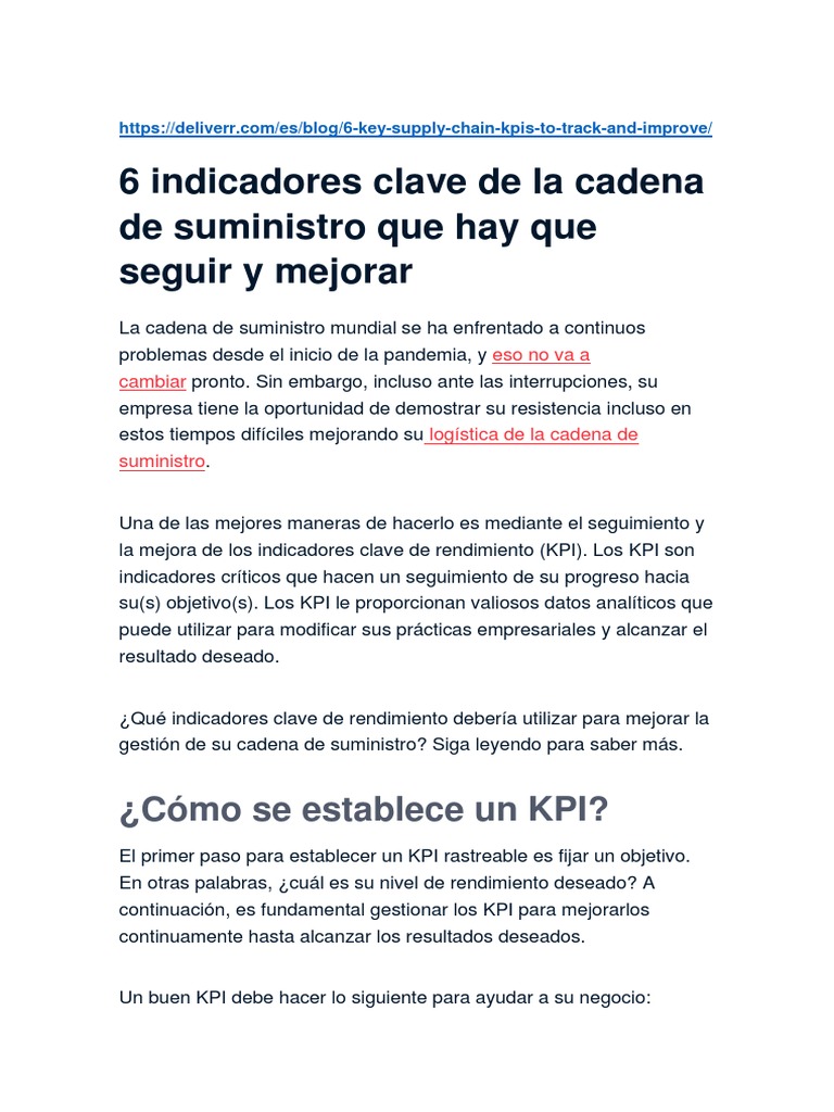 Seis Indicadores Clave en SCM 2022 | PDF | Indicador de rendimiento | Inventario