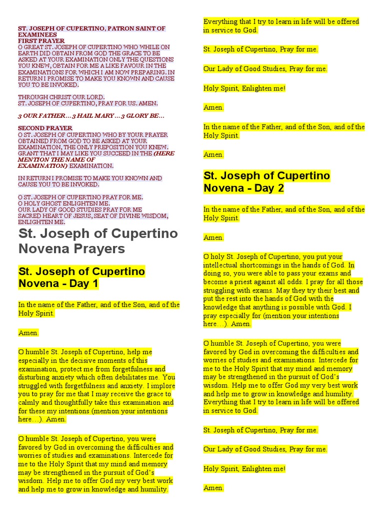 Novena - ST. JOSEPH OF CUPERTINO | PDF | Prayer | Intercession