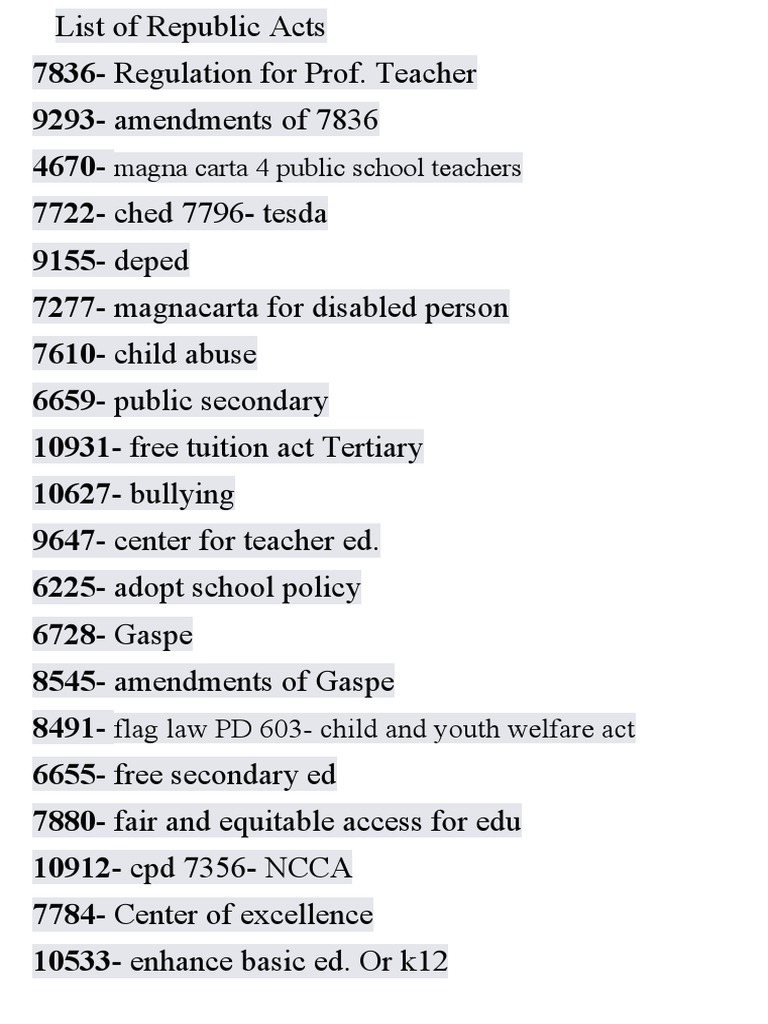 List of Republic Acts | PDF