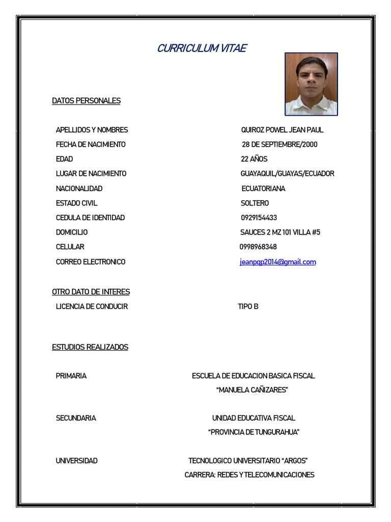 Curriculum Vitae Jean Quiroz | PDF