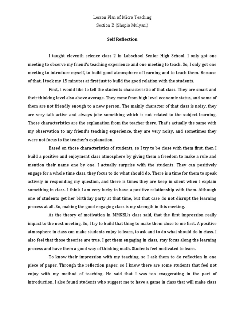 Micro Teaching Lesson Plan Reflection | PDF