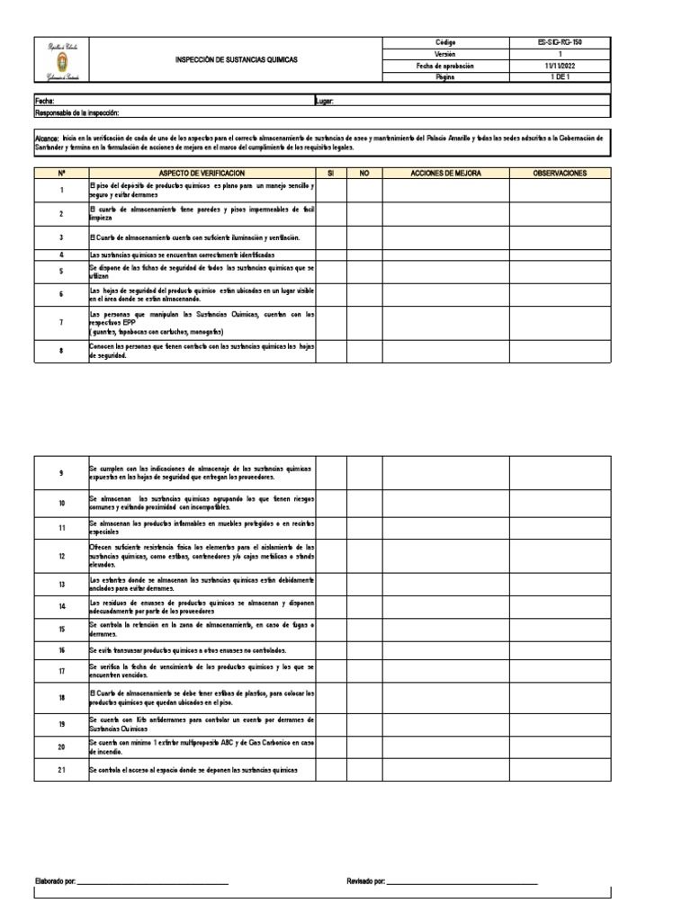Es-Sig-Rg-150 Formato Sustancias Quimicas Sga | PDF