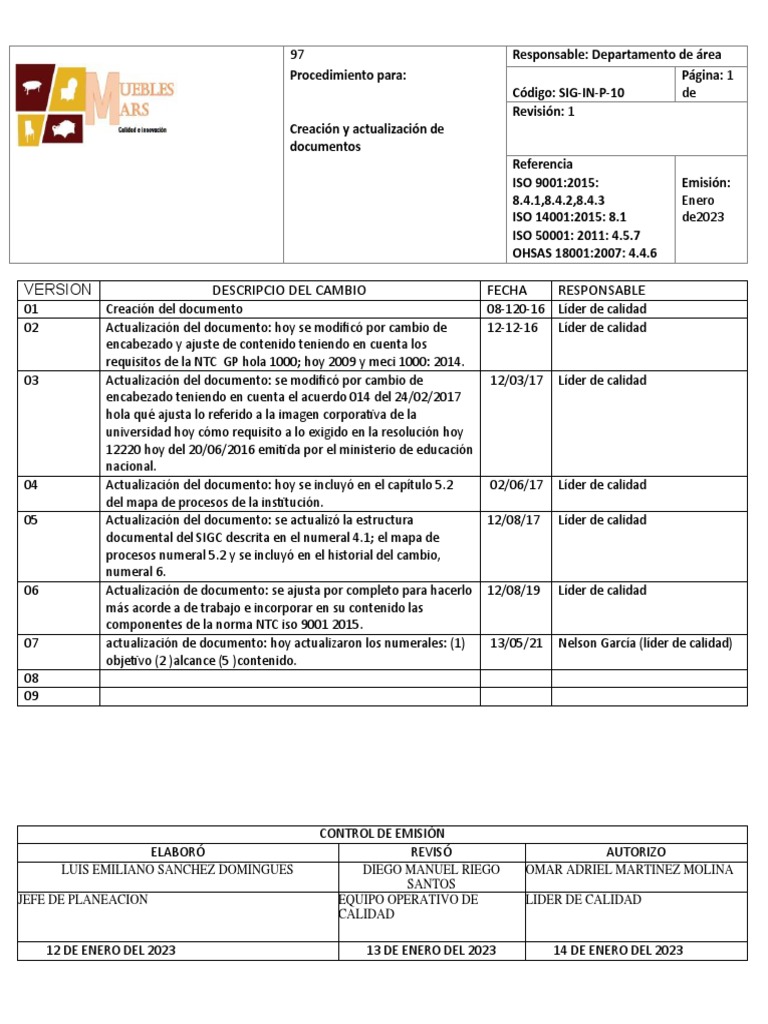 Revicion y Actualizacion de Documentosf | PDF