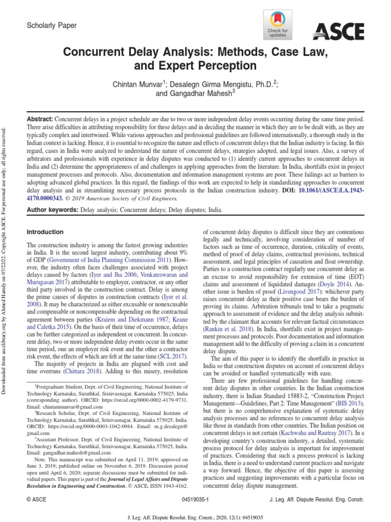 Concurrent Delay Analysis Methods, Case Law, and Expert Perception | PDF | Damages | Causation (Law)