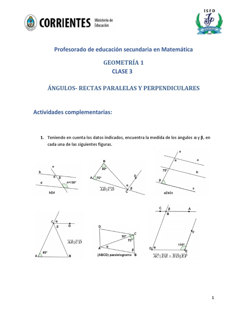 Ejercicios Complementarios-CLASE 3-Paralelas y Perpendiculares | PDF