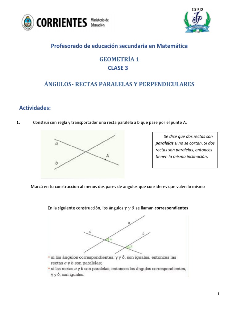 Geometría: Rectas Paralelas y Perpendiculares | PDF | Ángulo ...