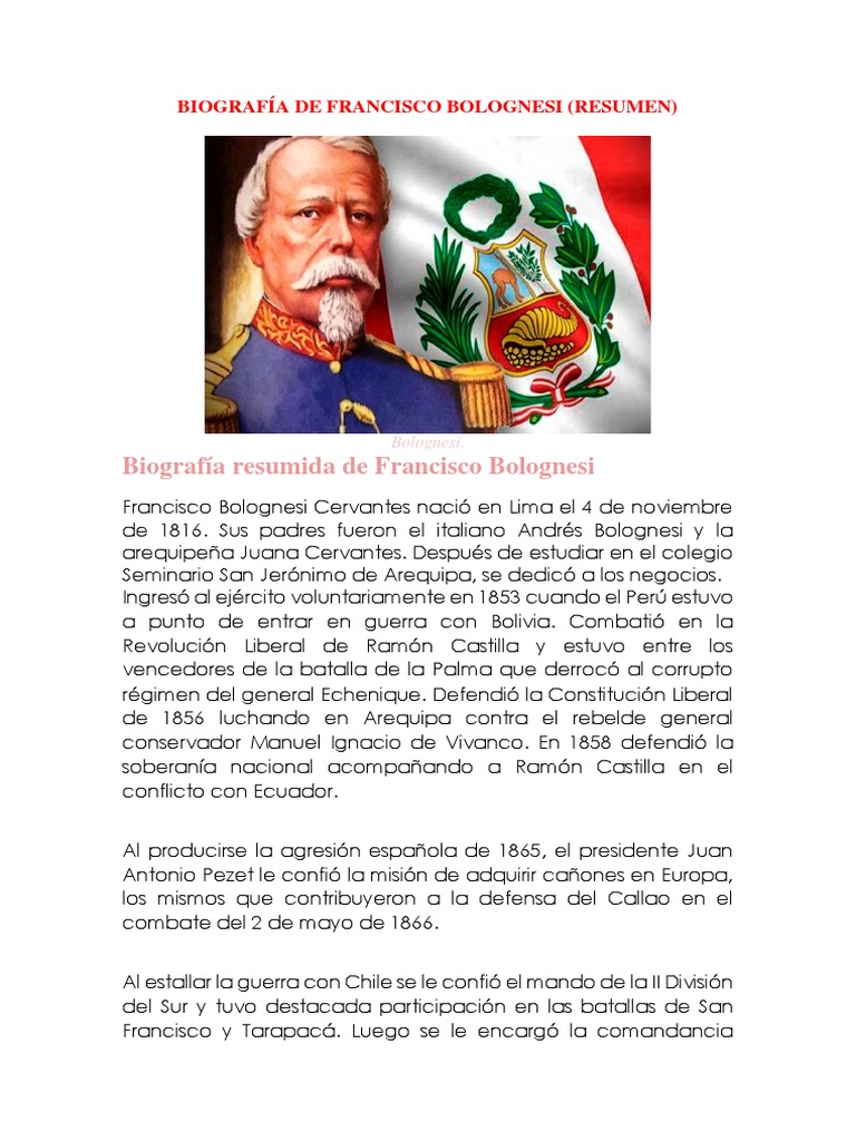 Biografía de Francisco Bolognesi | PDF | Historia