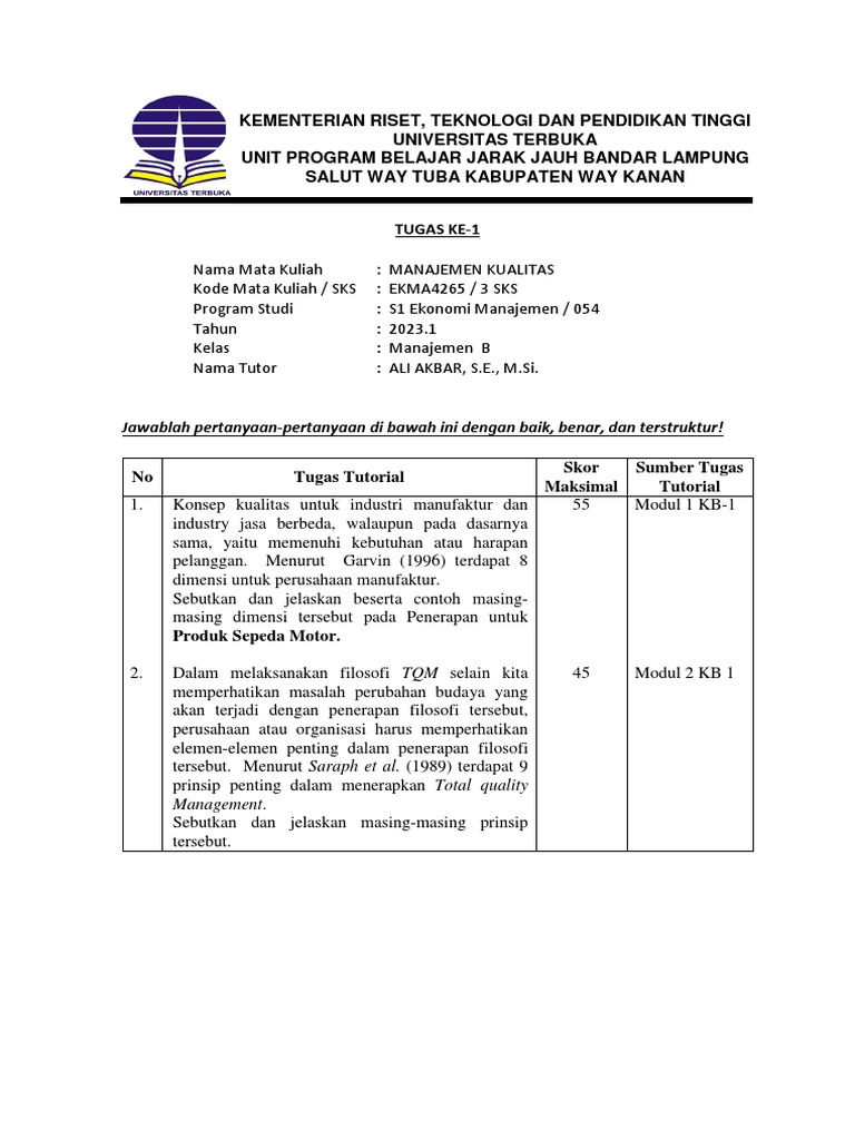 CSR - Tugas 1 - Manajemen Kualitas | PDF | Karier & Perkembangan | Bisnis