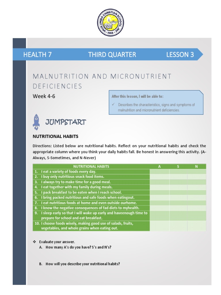 3QHealth 7 - Lesson 3 - Malnutrition and Micronutrient Deficiency | PDF ...