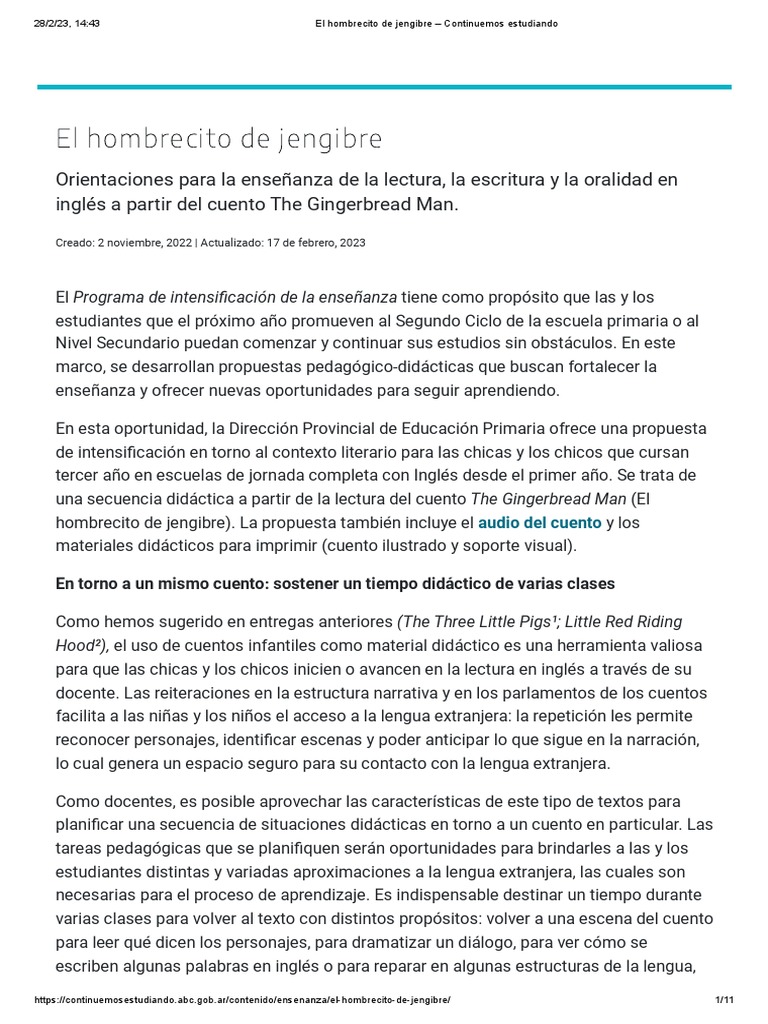 El Hombrecito de Jengibre - Continuemos Estudiando | PDF | Enseñando ...