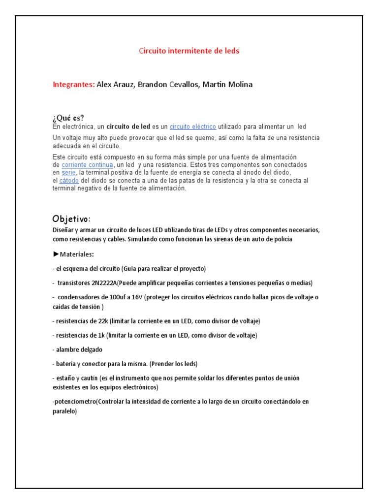 Circuito Intermitente De Leds Pdf Diodo Emisor De Luz Transistor