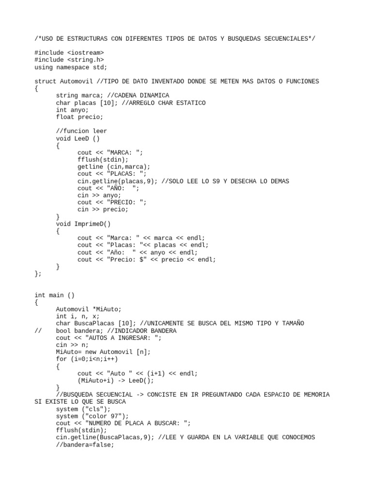 USO DE ESTRUCTURAS CON DIFERENTES TIPOS DE DATOS Y BUSQUEDAS ...