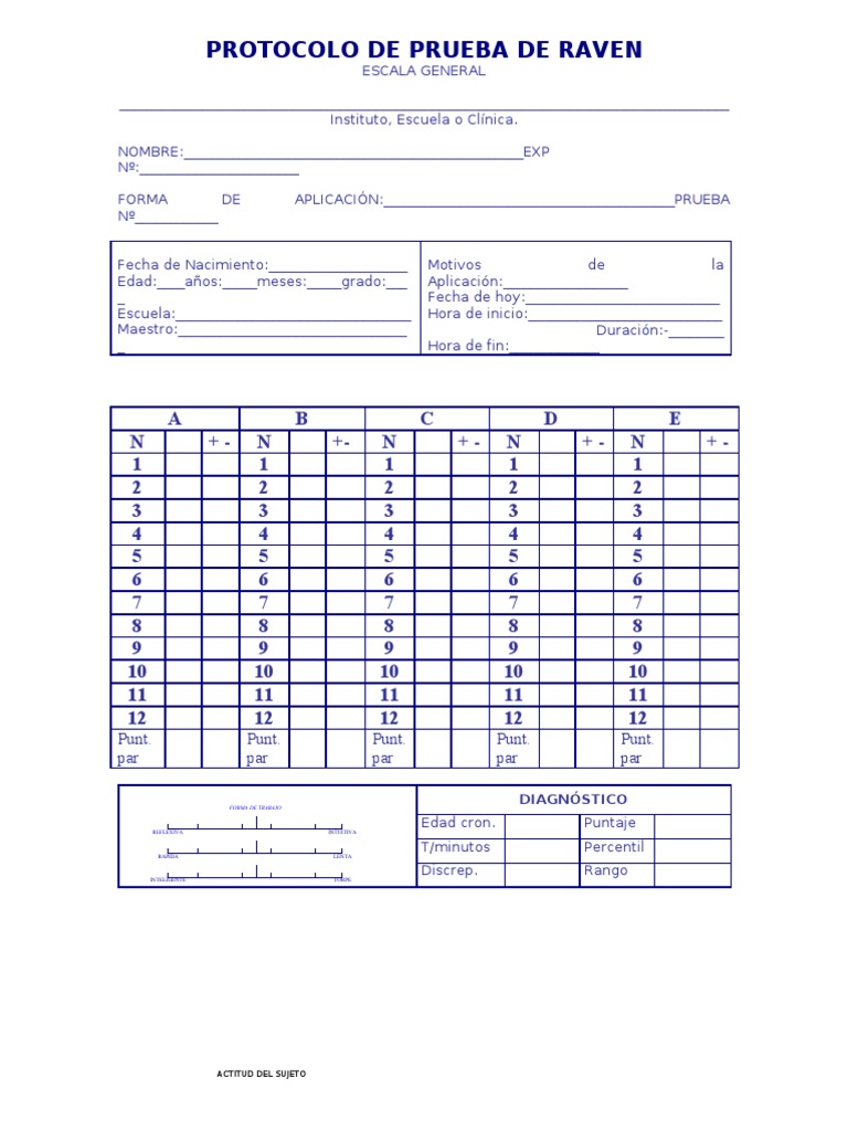 Protocolo Escala General de Prueba de Raven | PDF