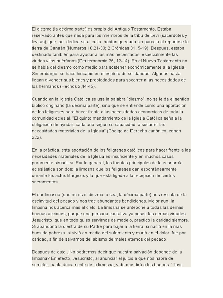 El Diezmo en la Iglesia Católica | PDF | Diezmo | Iglesia Católica