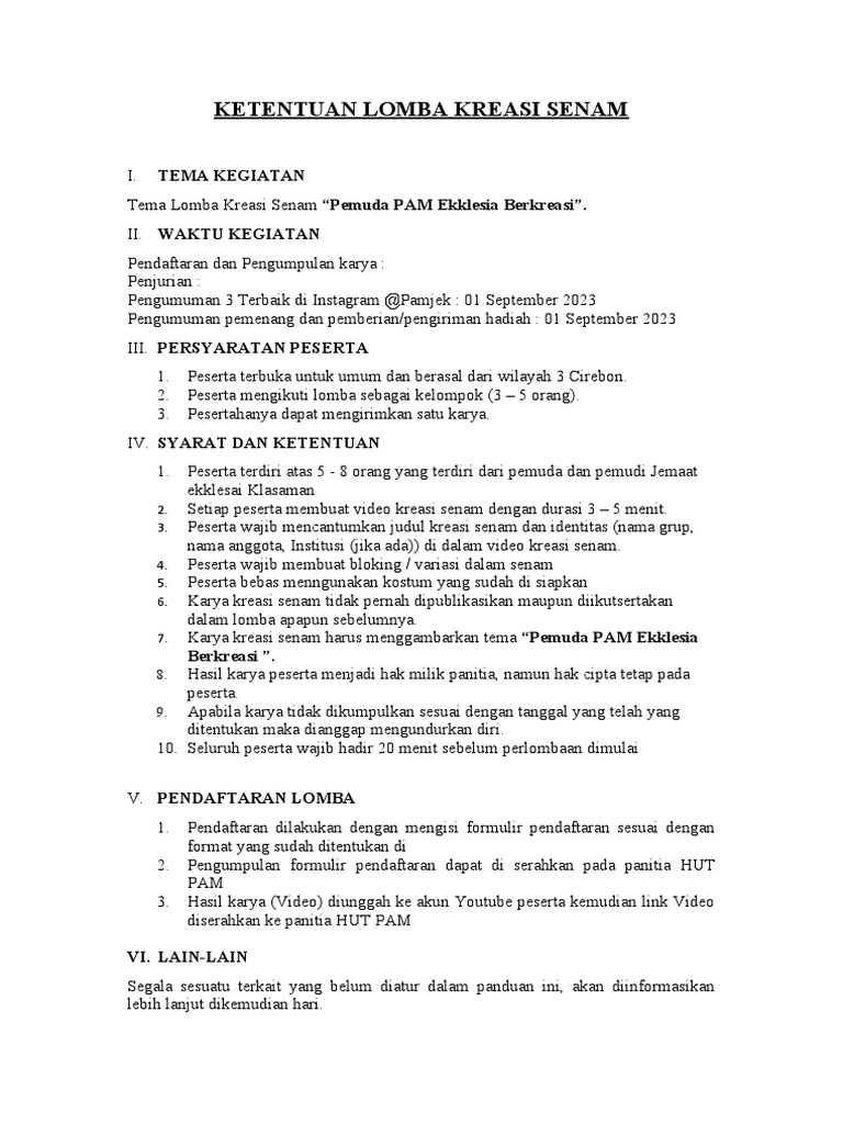 Ketentuan Lomba Senam Kreasi 2023 | PDF