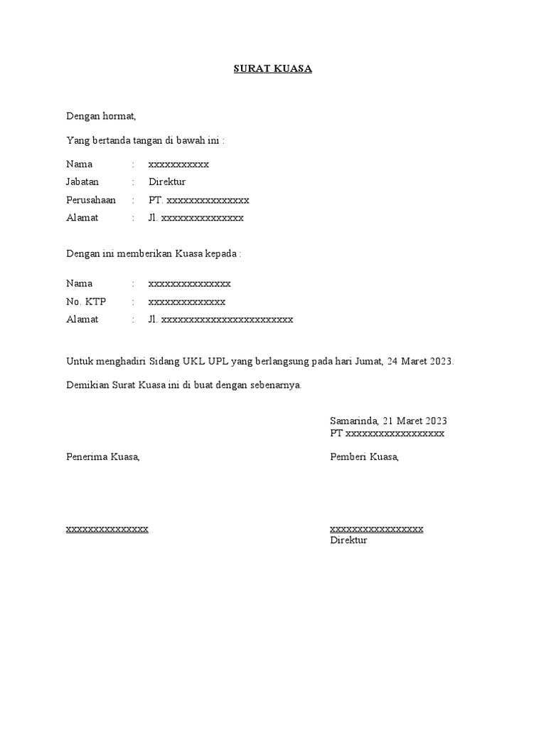 Surat Kuasa Sidang Ukl Upl | PDF