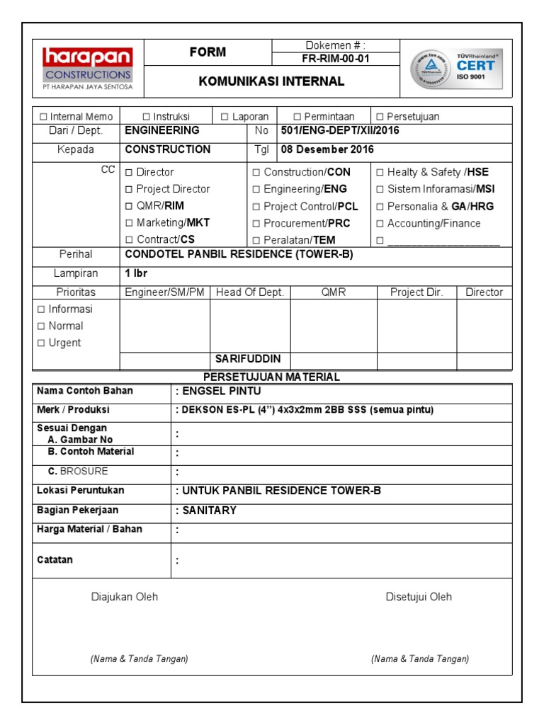 Form Persetujuan Material | PDF