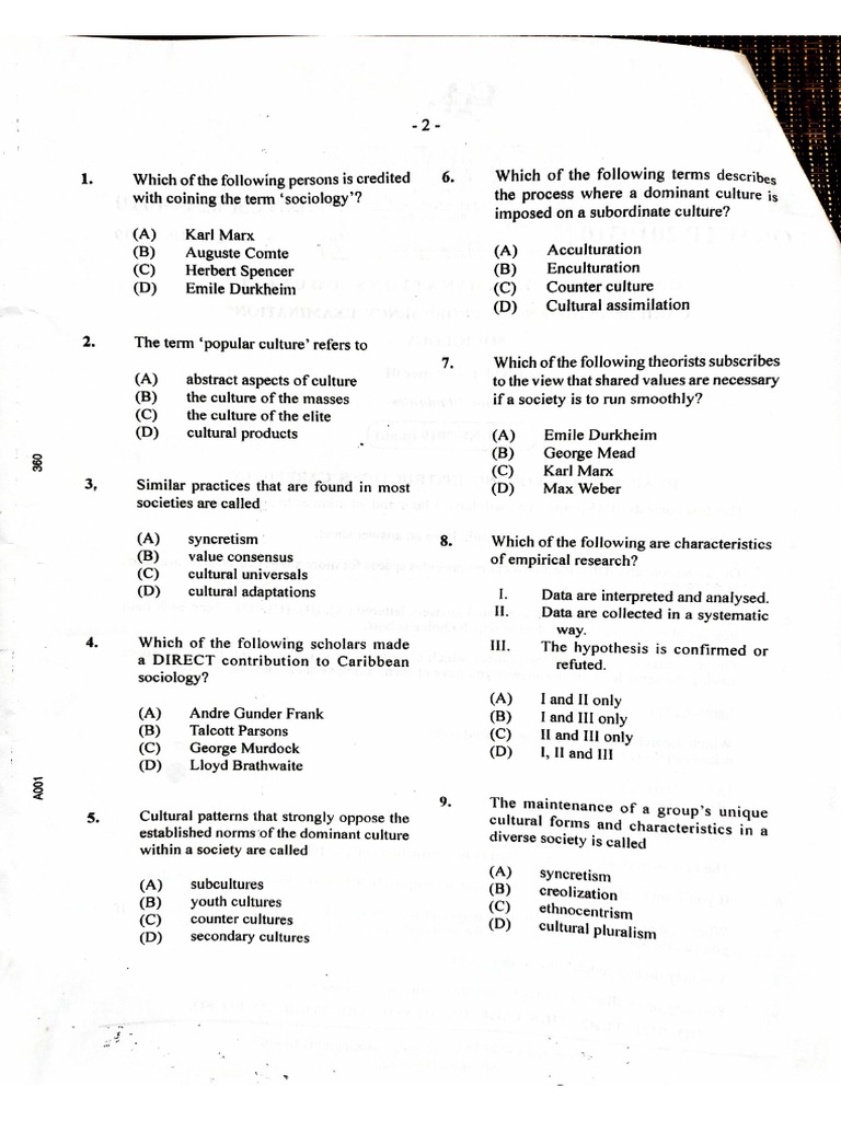 2019 Sociology Paper One | PDF