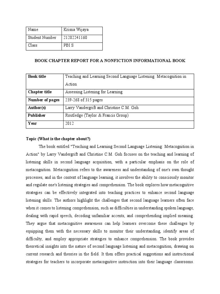 Book Chapter Report Form | PDF | Educational Assessment | Reading ...